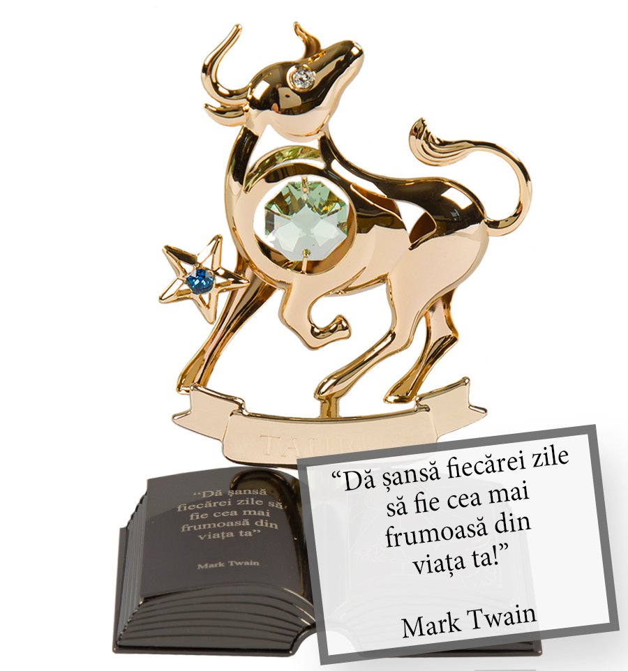 Zodia Taur placata cu aur, Swarovski si citat motivational - LuxuryGifts.ro